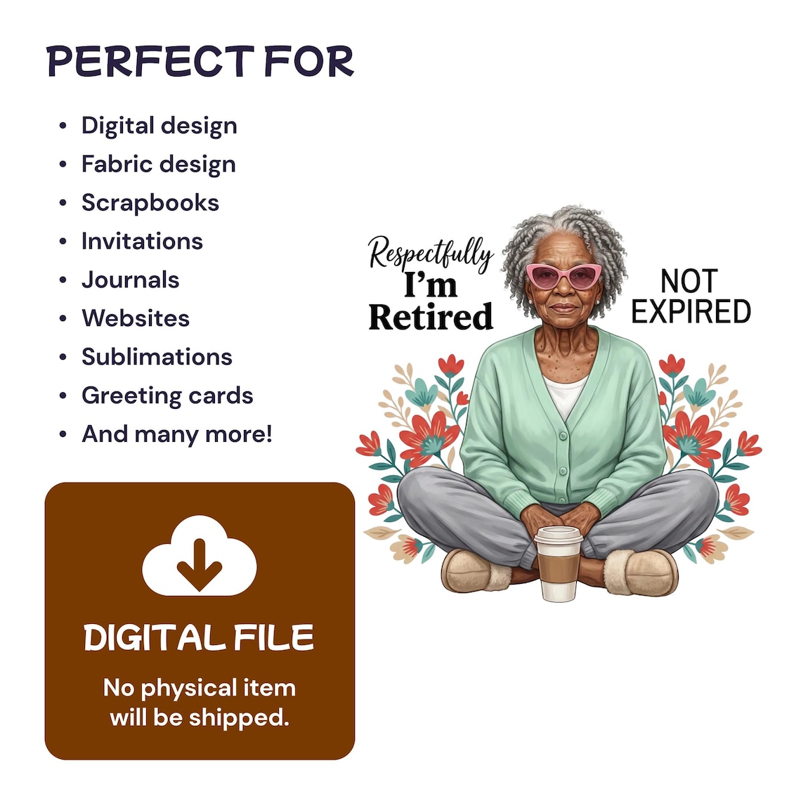 Retired Black Woman Clipart, Funny African American Retirement PNG ...