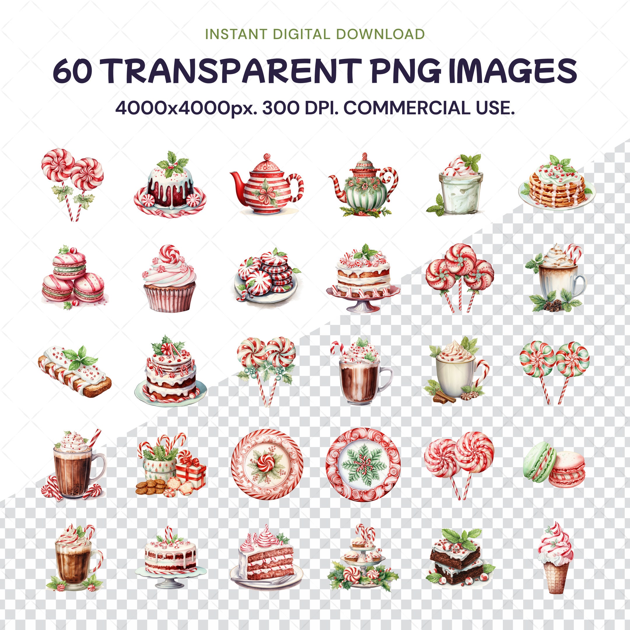 Watercolor Peppermint Clipart, Cute Christmas Candy Cane Bark ...