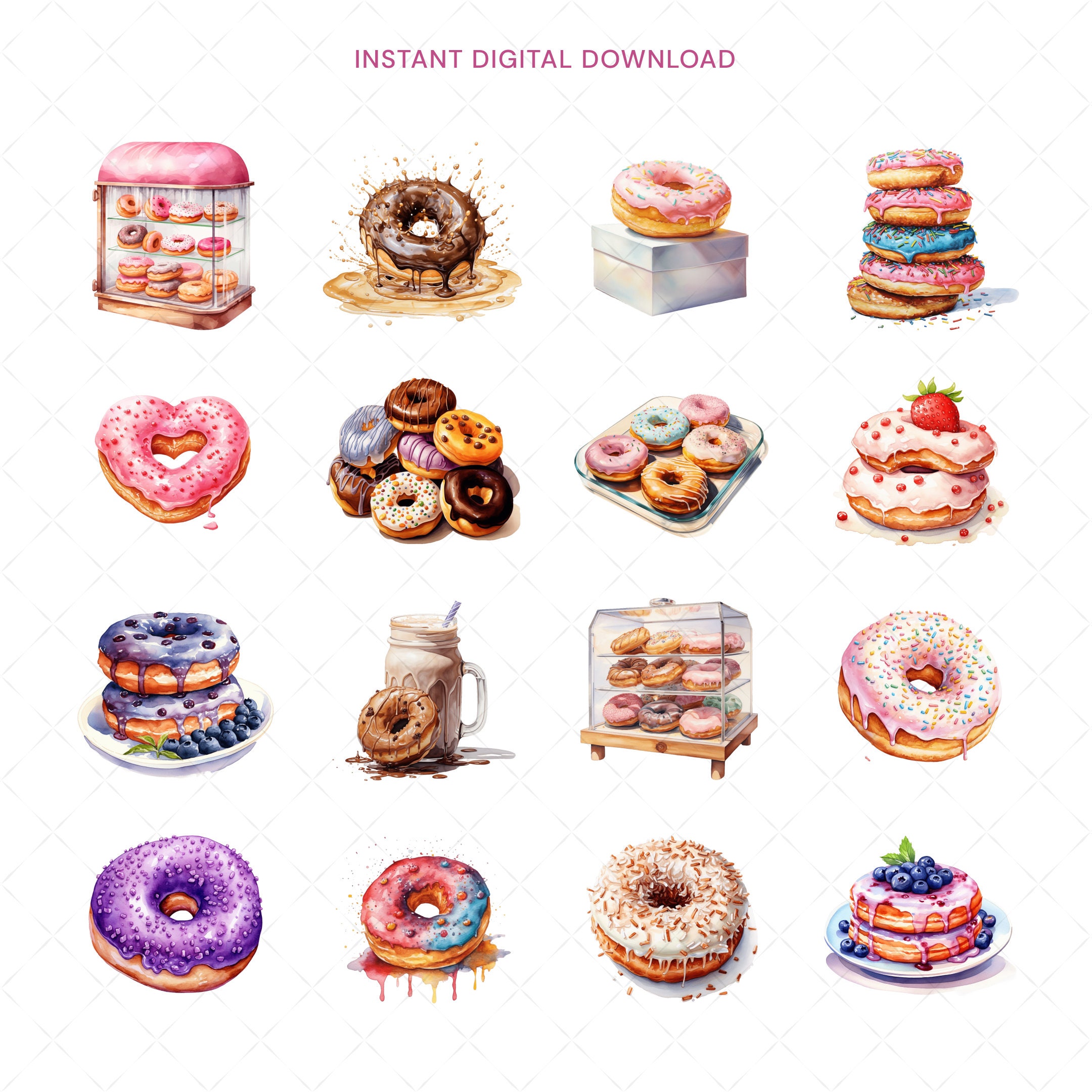 Watercolor Donut Clipart, Glazed Doughnut Transparent PNG Bundle, Sweet ...
