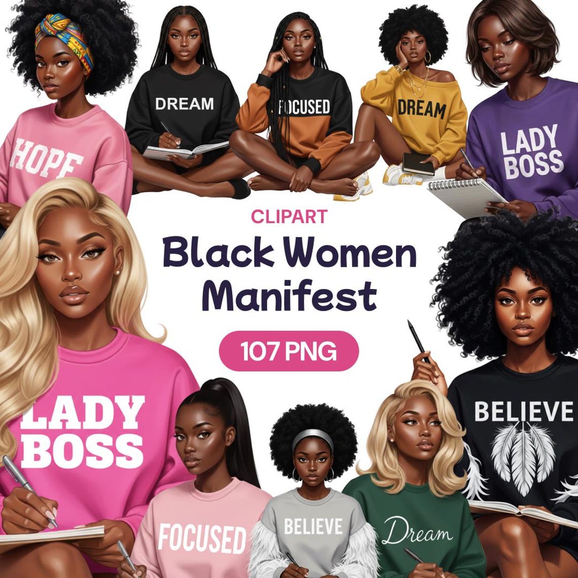 Black Women Manifest It Clipart, Watercolor African American ...