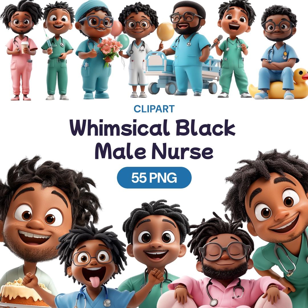 Whimsical Black Male Nurse Clipart, Watercolor African American Medical ...