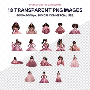 Black Pink Princess Clipart, Watercolor African American Girl With ...