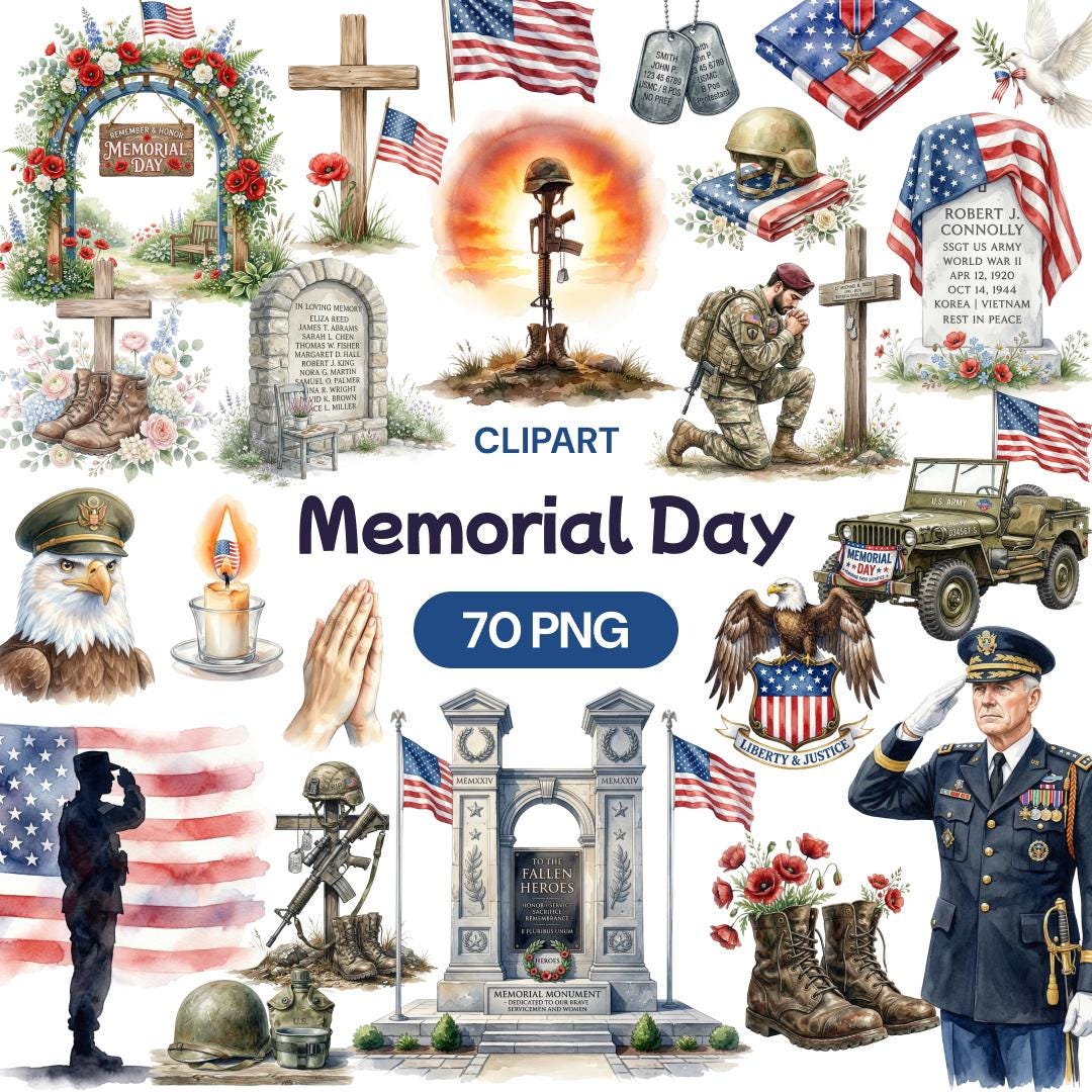 Memorial Day Clipart, Watercolor Veteran PNG, Patriotic Military ...