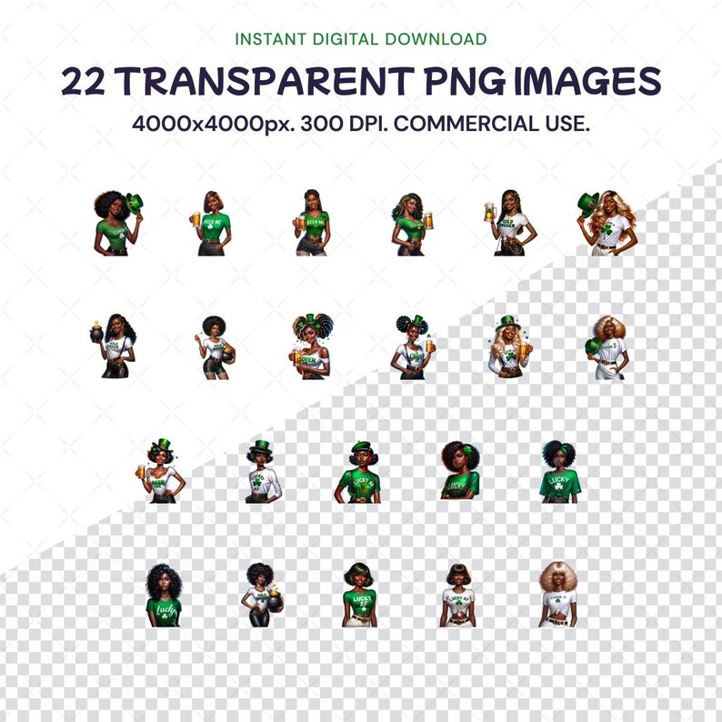 St Patrick's Day Black Girl Clipart, Cute Watercolor African American ...