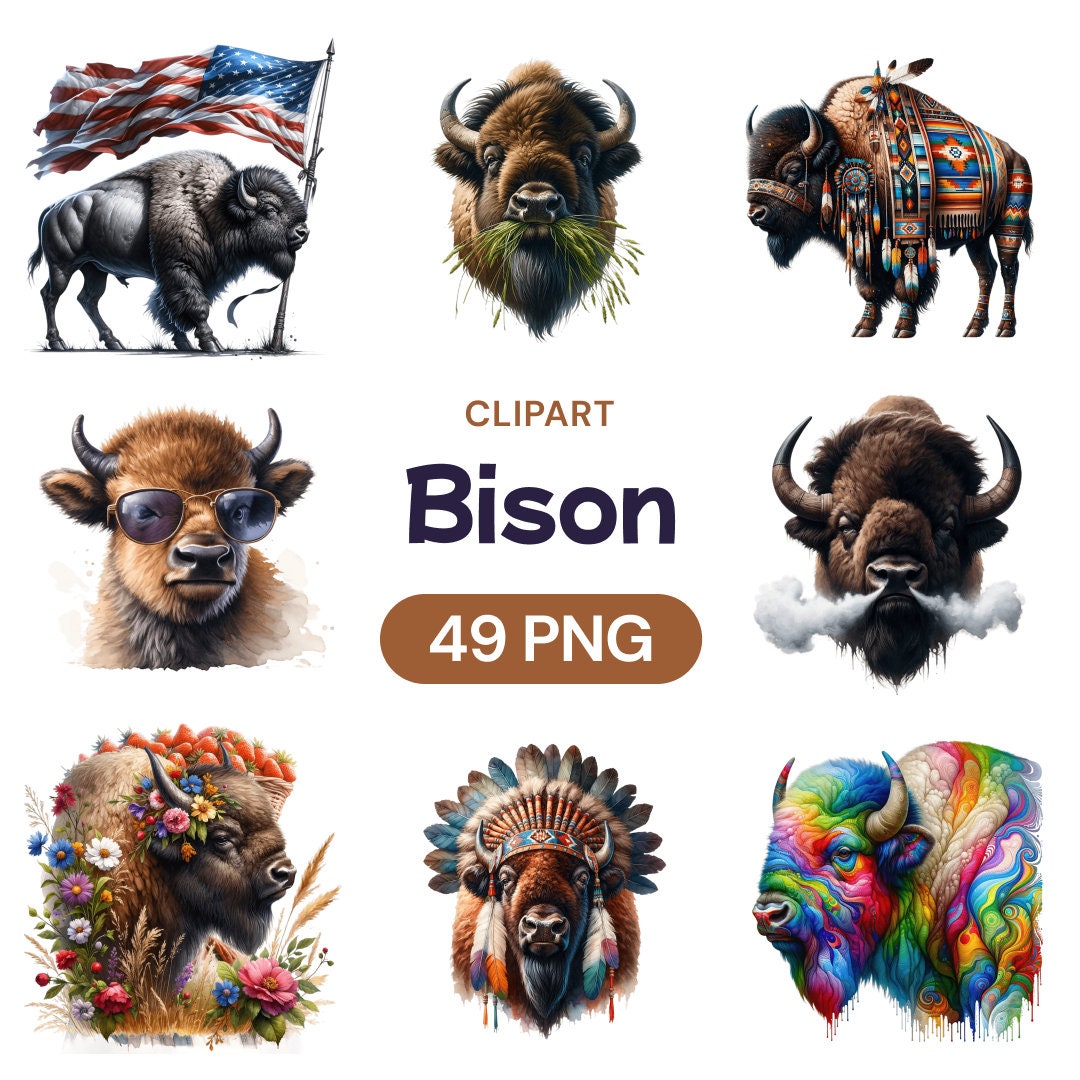 Watercolor Bison Clipart, Cute American Buffalo Head Illustration ...
