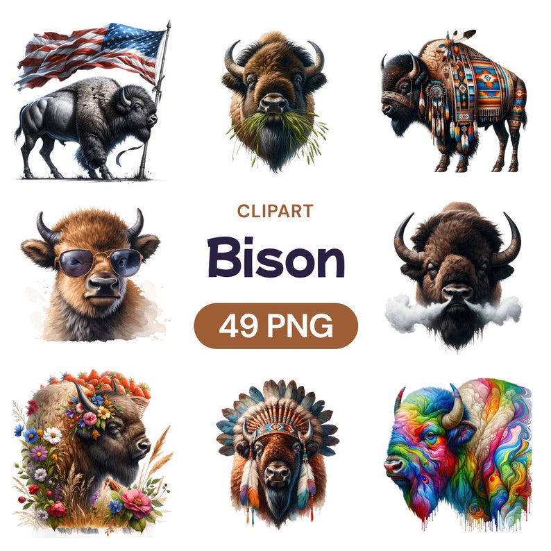 Watercolor Bison Clipart, Cute American Buffalo Head Illustration ...