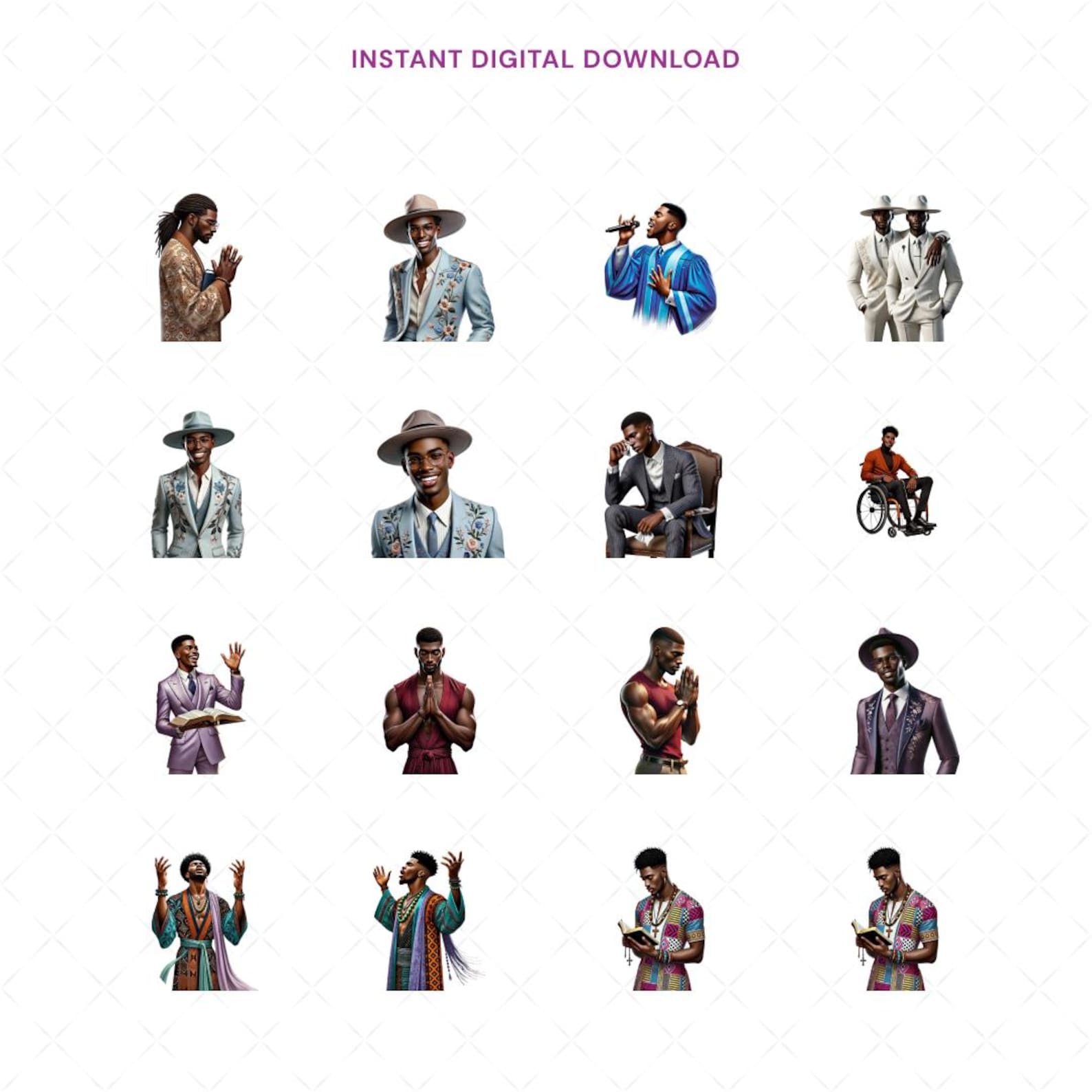 Black Men Sunday Church Attire Clipart PNG, Watercolor African American ...