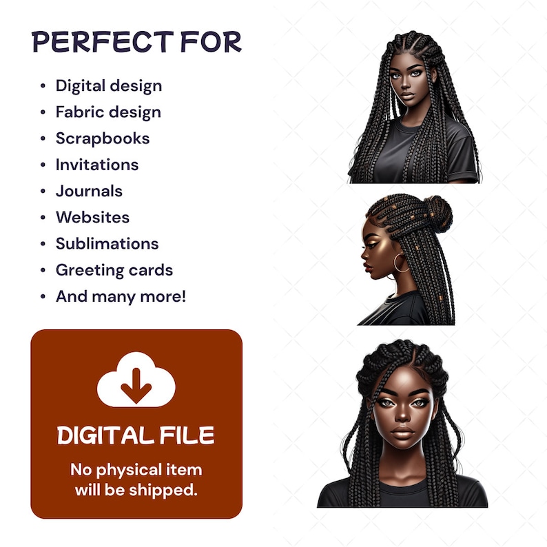 Black Female Knotless Braids Clipart, Watercolor African American Woman ...