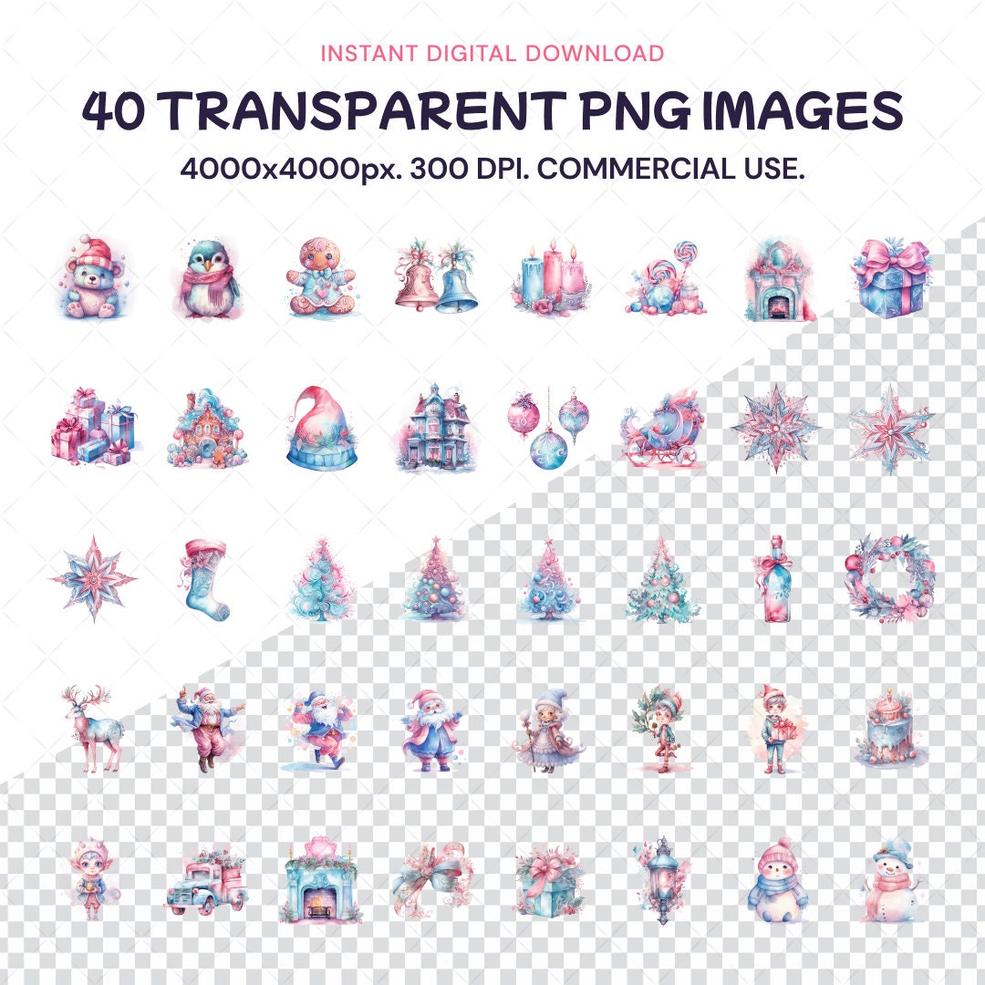 Pastel Christmas Clipart Cute Watercolor Santa (Instant Download) - Etsy