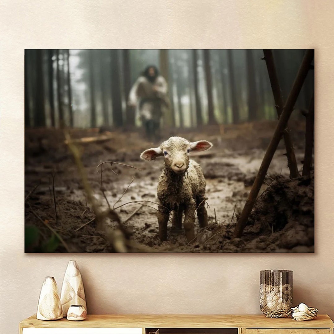 Jesus Running After a Lost Lamb Jesus Lamb of God Canvas Wall Art ...