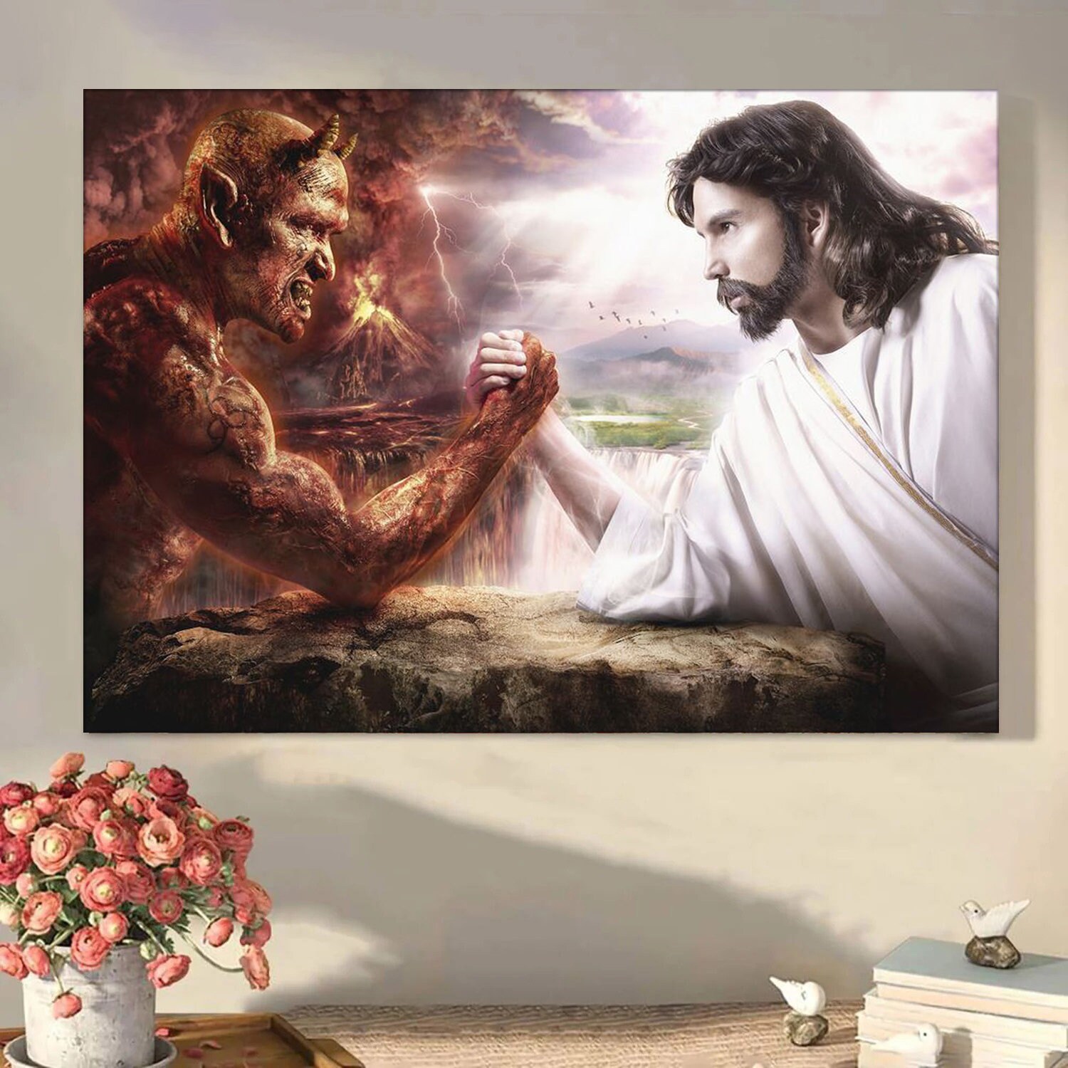 Jesus Vs Evil Canvas Jesus Christ Wall Art Canvas Picture - Etsy