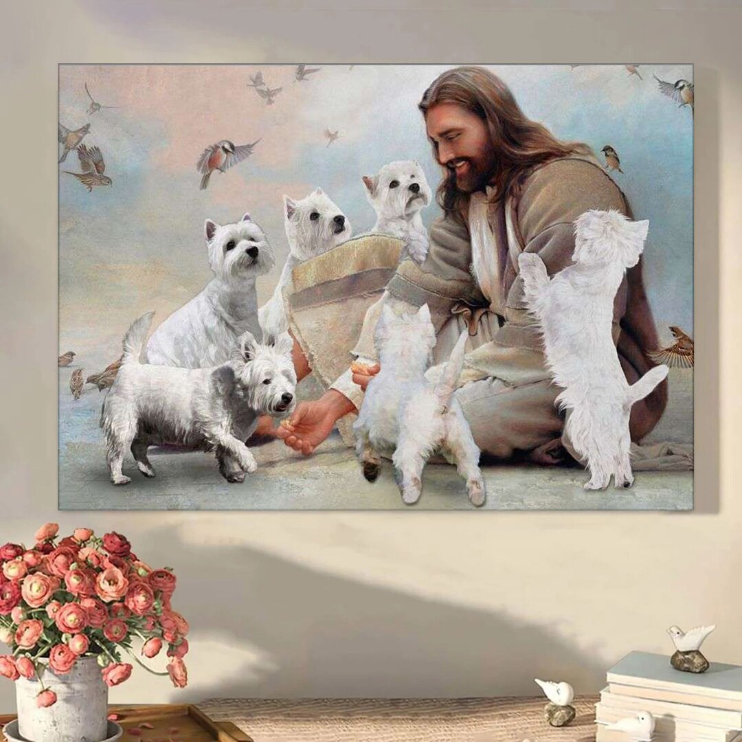 Westie God, Westie Dog, Jesus Dog Lover Wall Art Canvas Picture Jesus ...
