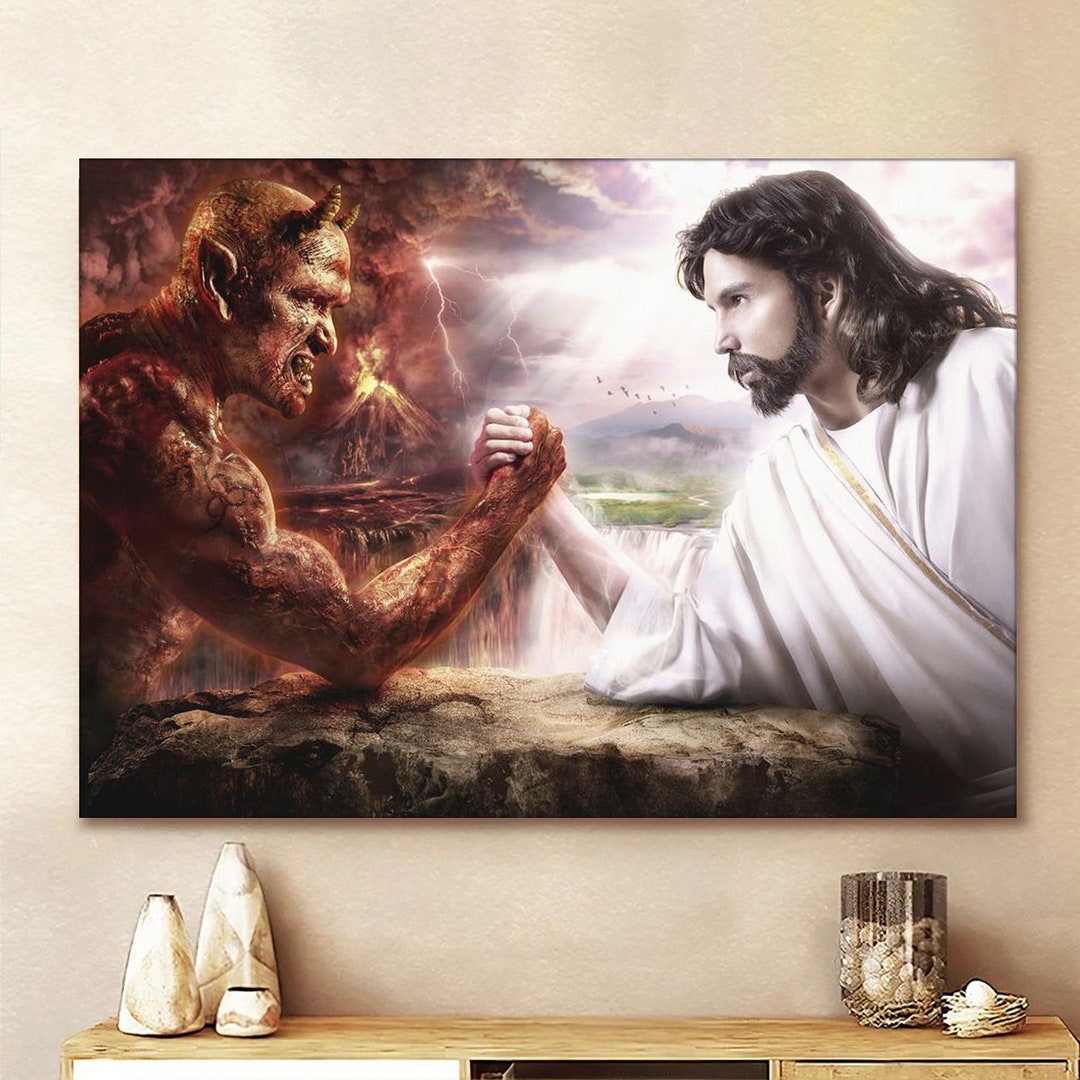 Jesus Vs Evil Canvas Jesus Christ Wall Art Canvas Picture Jesus Home ...