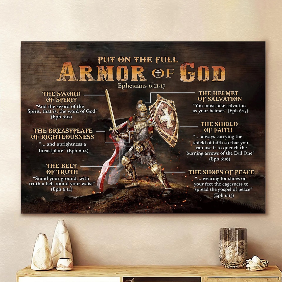 Warrior of God Put on the Full Armor of God Canvas Art Bible Verse Wall ...
