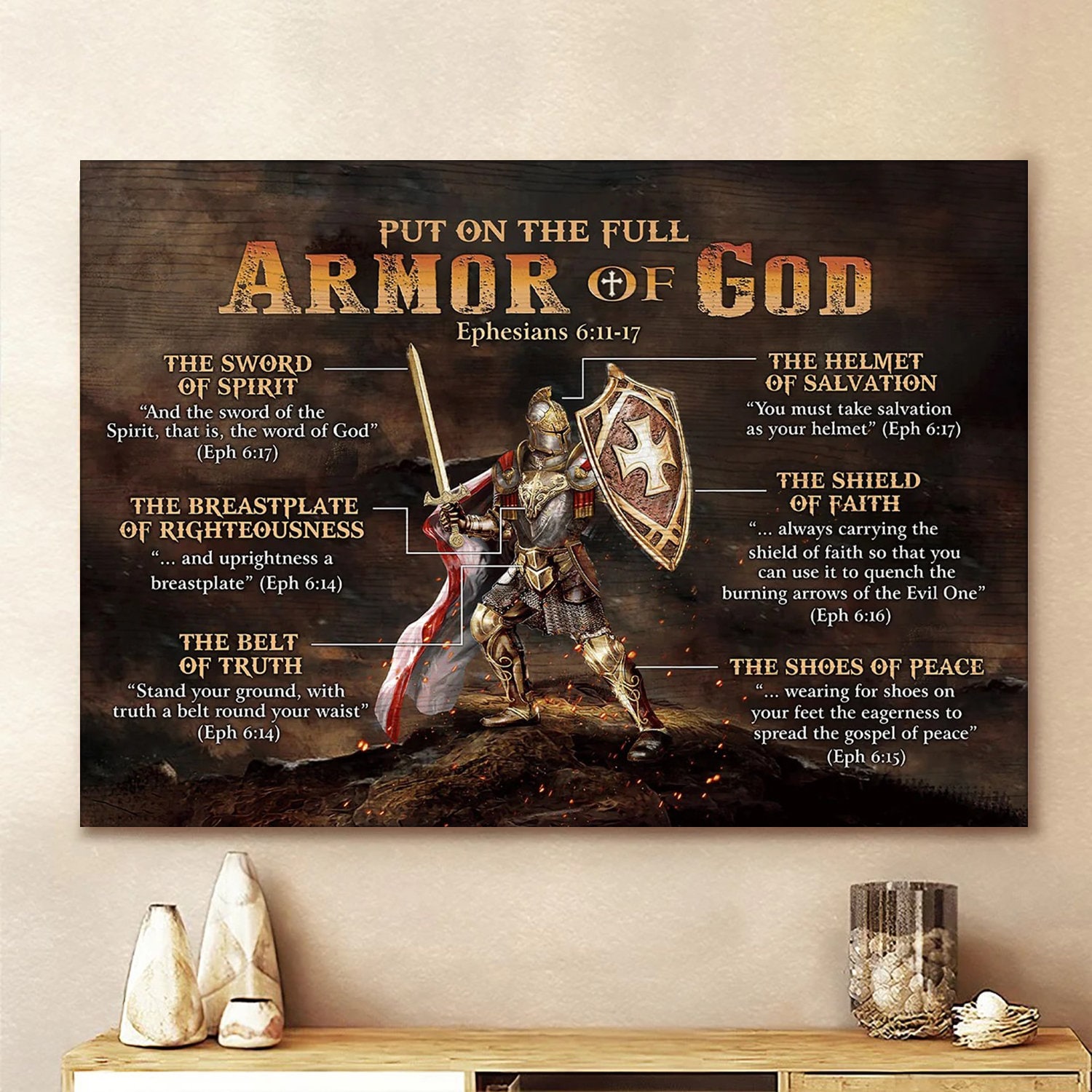 Warrior of God Put on the Full Armor of God Canvas Art Bible Verse Wall ...