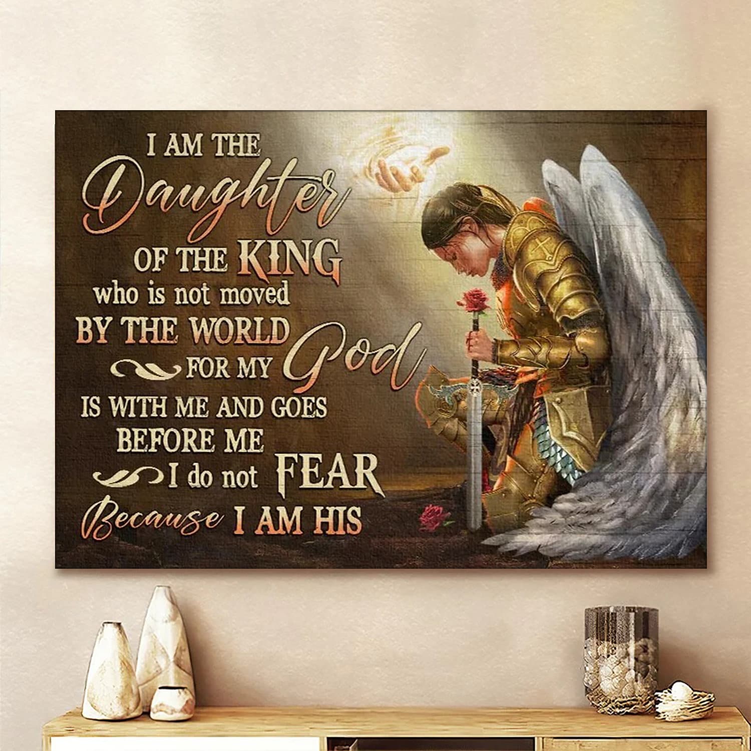 Woman Warrior Angel Wings Jesus I Am the Daughter of the King Canvas ...