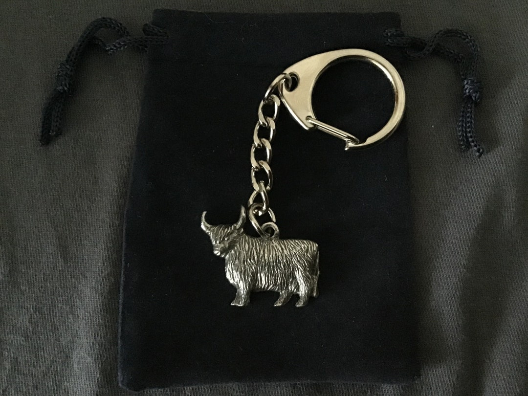 Beautiful Scottish Highland Cow Sliver Pewter Keyring With Gift Bag ...
