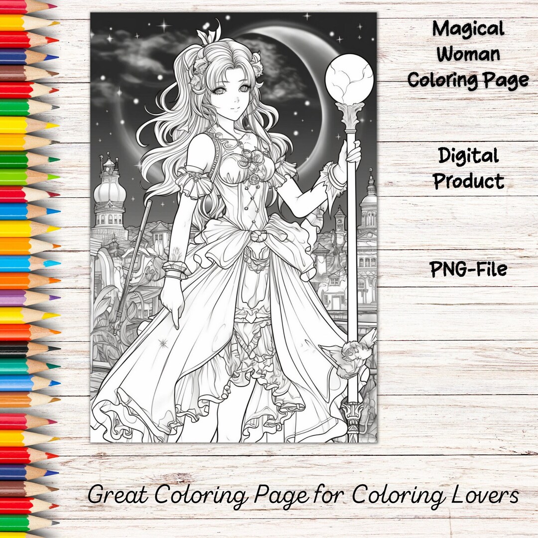 Magical Girl Coloring Page Beautiful Coloring Page for - Etsy