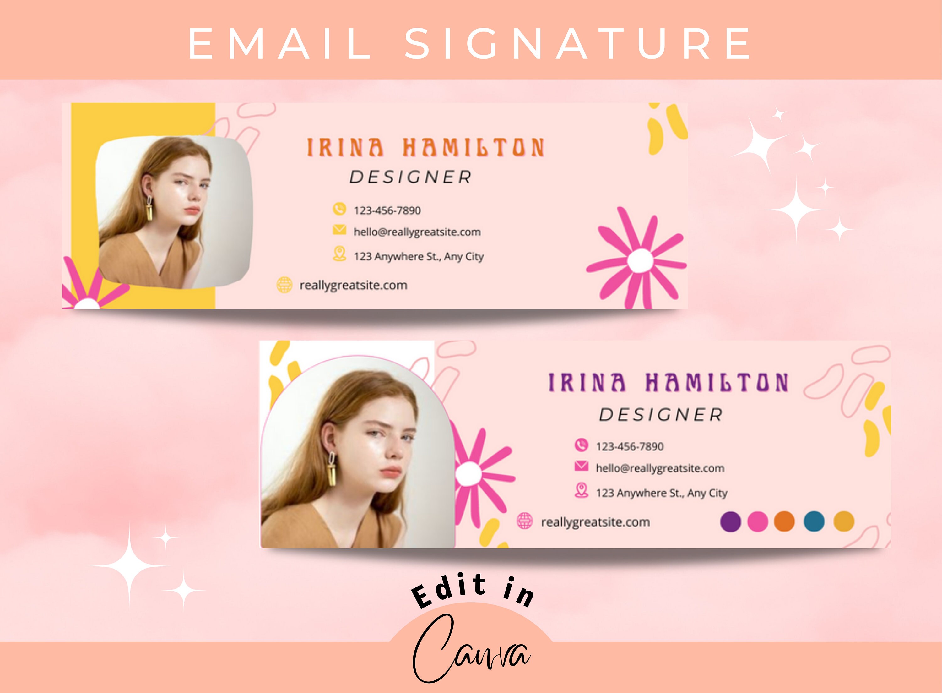 Email Signature Template Canva Pink Business Email Design Gmail Outlook ...