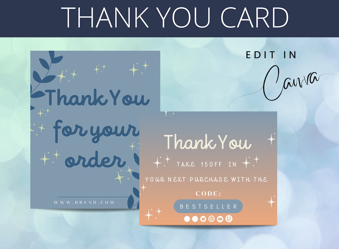 Thank You Card Template Boho Blue, Small Business Thanks for Your ...