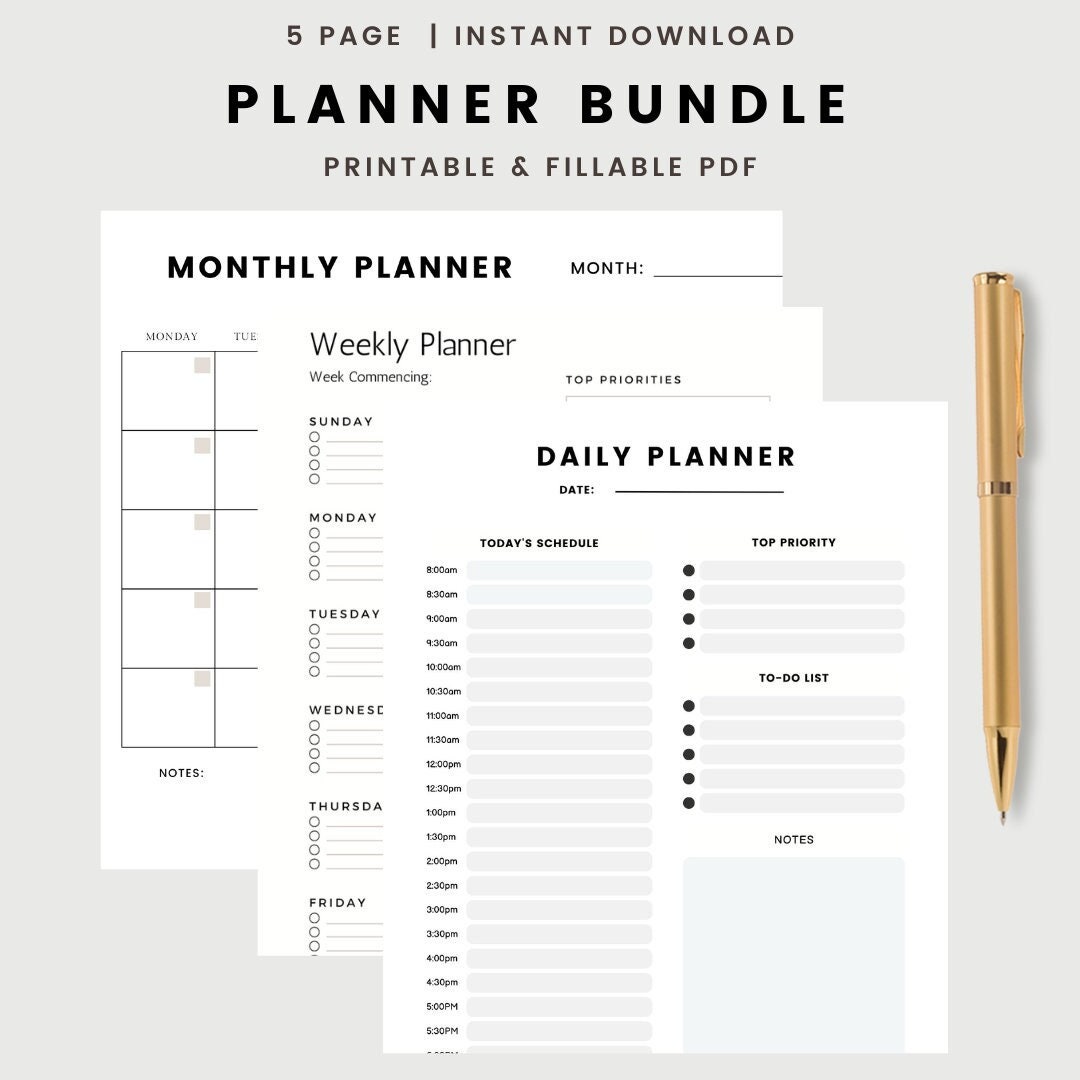 Planner Bundle, Monthly Planner, Weekly Planner, Daily Planner, Monthly ...