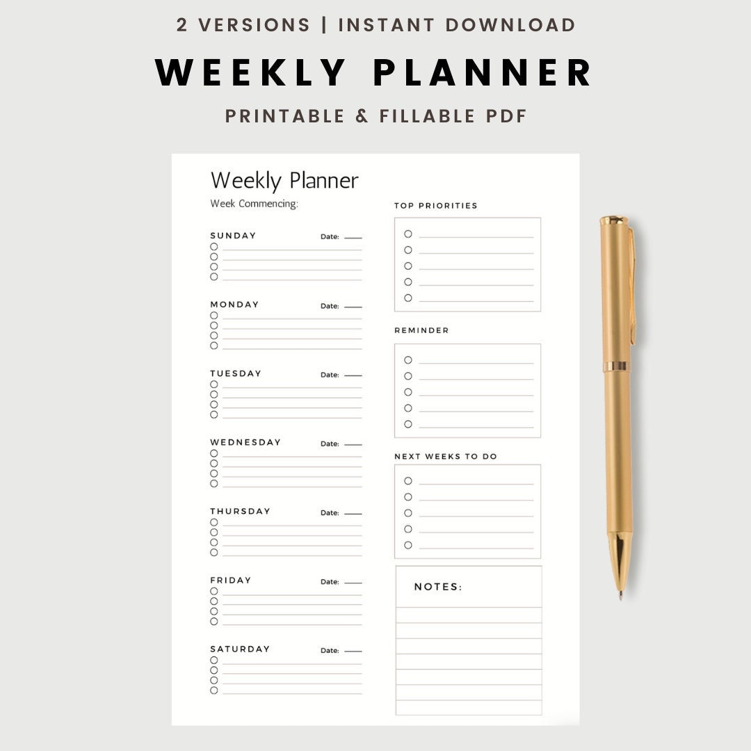 Weekly Digital Planner Printable - Etsy