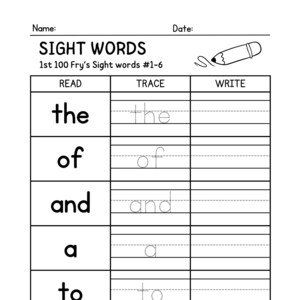100 Printable Sight Words, 1st 100 Fry Sight Words, Kindergarten Sight ...