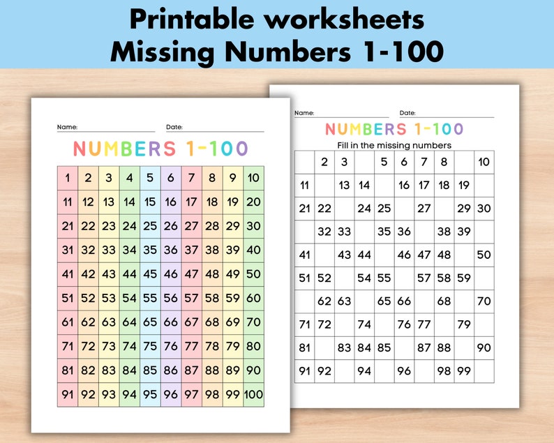 Count to 100 Number Chart Worksheets Printable Preschool, Skip Counting ...