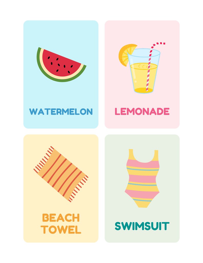 40 Summer Flashcards, Summer Vocabulary Nature Cards, Printable ...