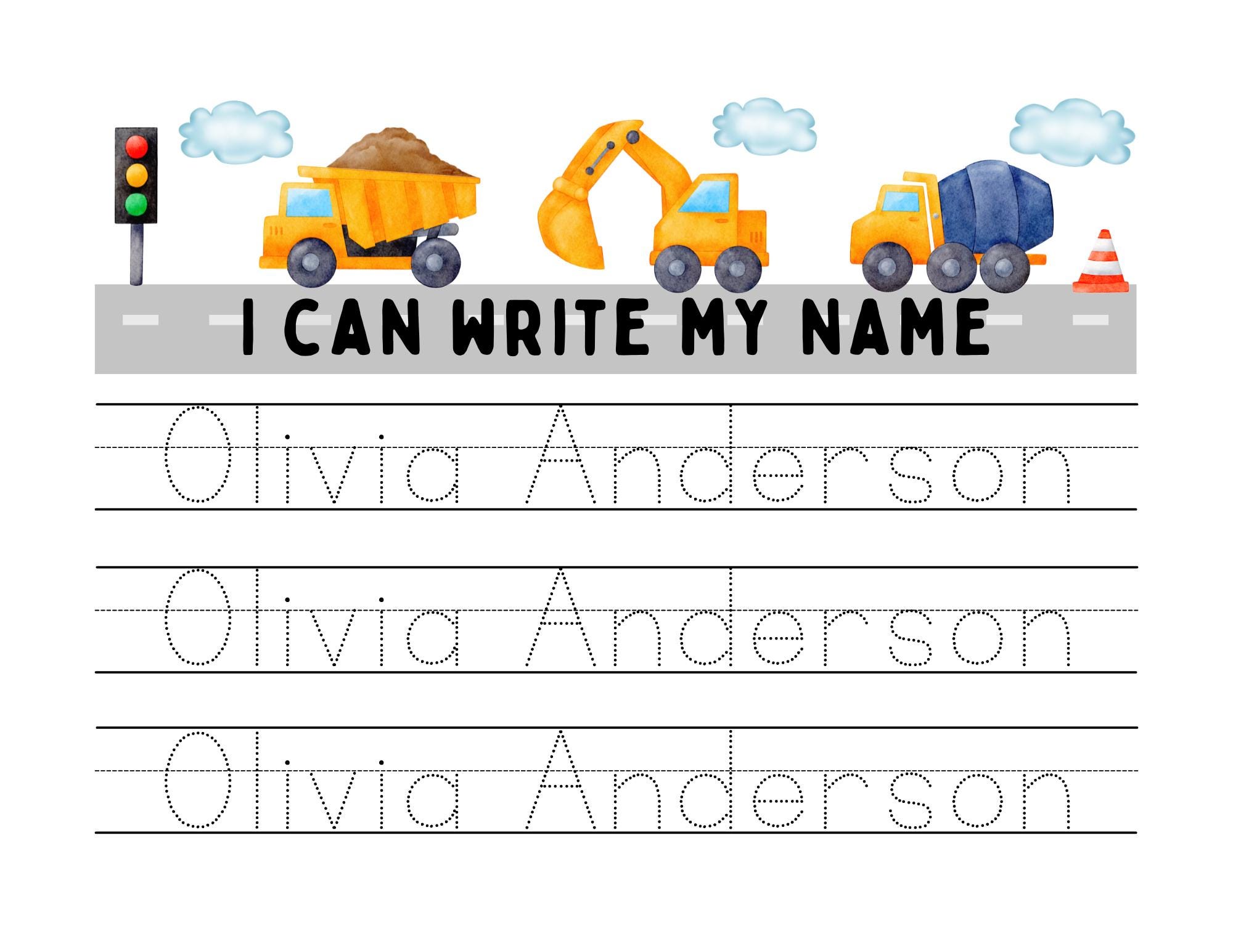 Construction Custom Name Tracing Sheet Personalized Name Trace ...