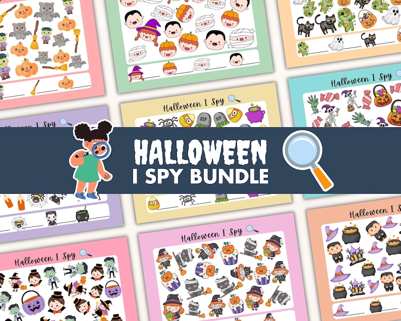 Halloween I Spy Game Bundle, Kids Printable Activity Set, Look and Find ...