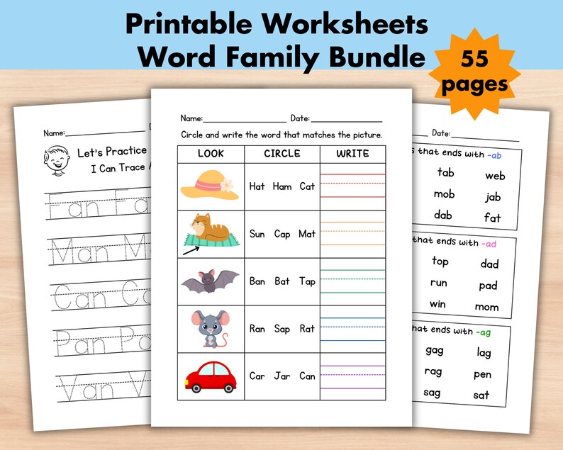 Phonics CVC Word Family Worksheet Bundle, Homeschool Kindergarten ...