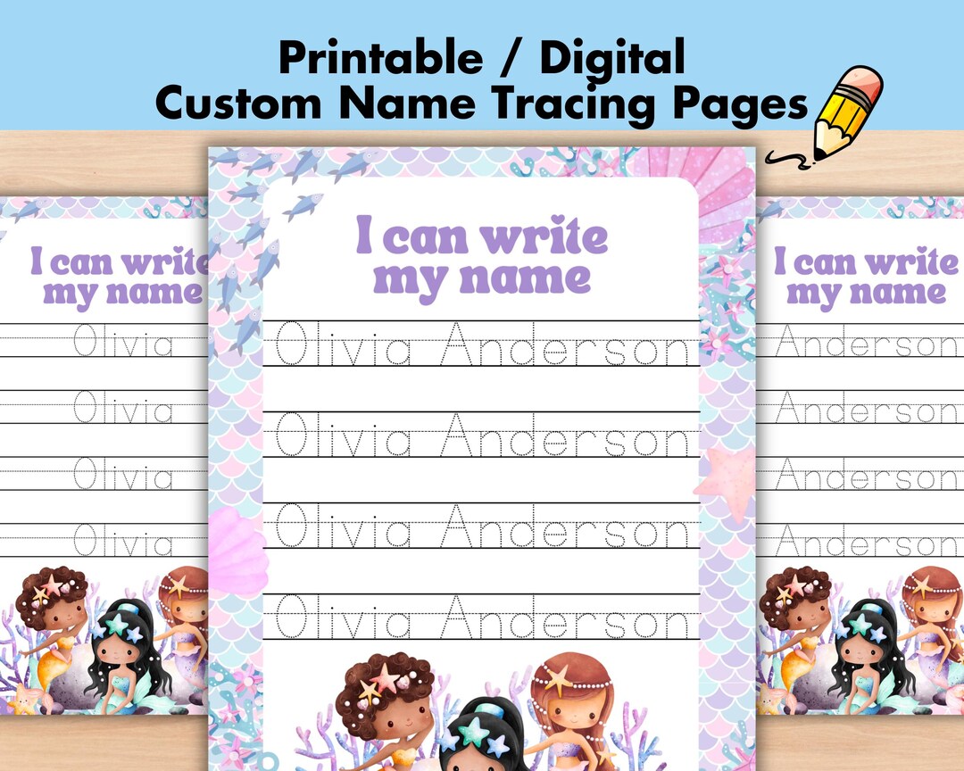 Mermaid Custom Name Tracing Sheet Personalized Name Trace Handwriting ...