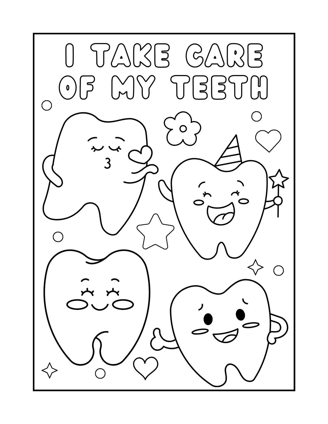 Dental Teeth Coloring Pages, Cute Kids Tooth Coloring Sheets, Dental ...