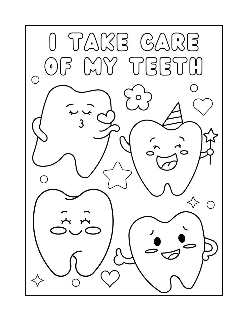 Dental Teeth Coloring Pages, Cute Kids Tooth Coloring Sheets, Dental ...