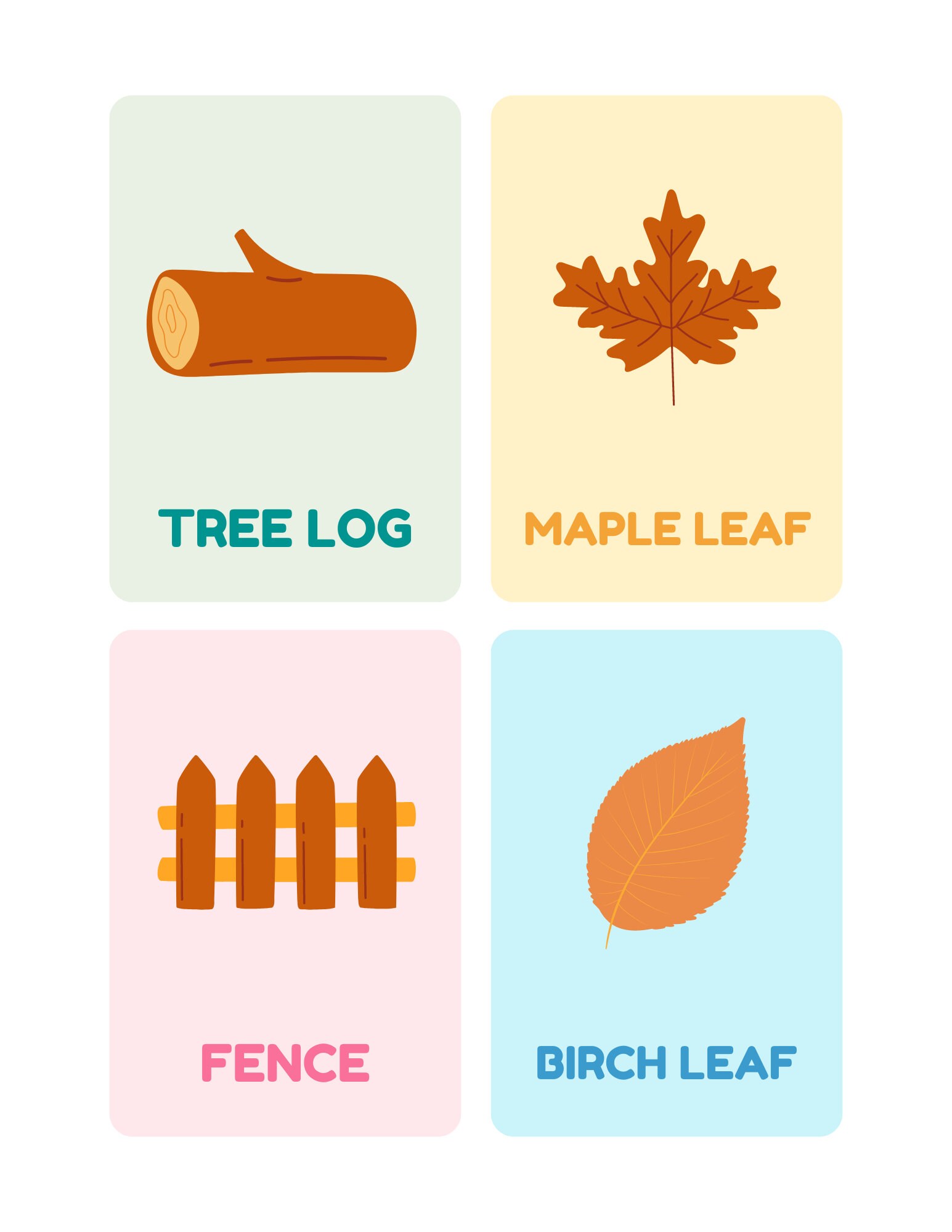 28 Autumn Flashcards, Fall Vocabulary Nature Cards, Printable ...
