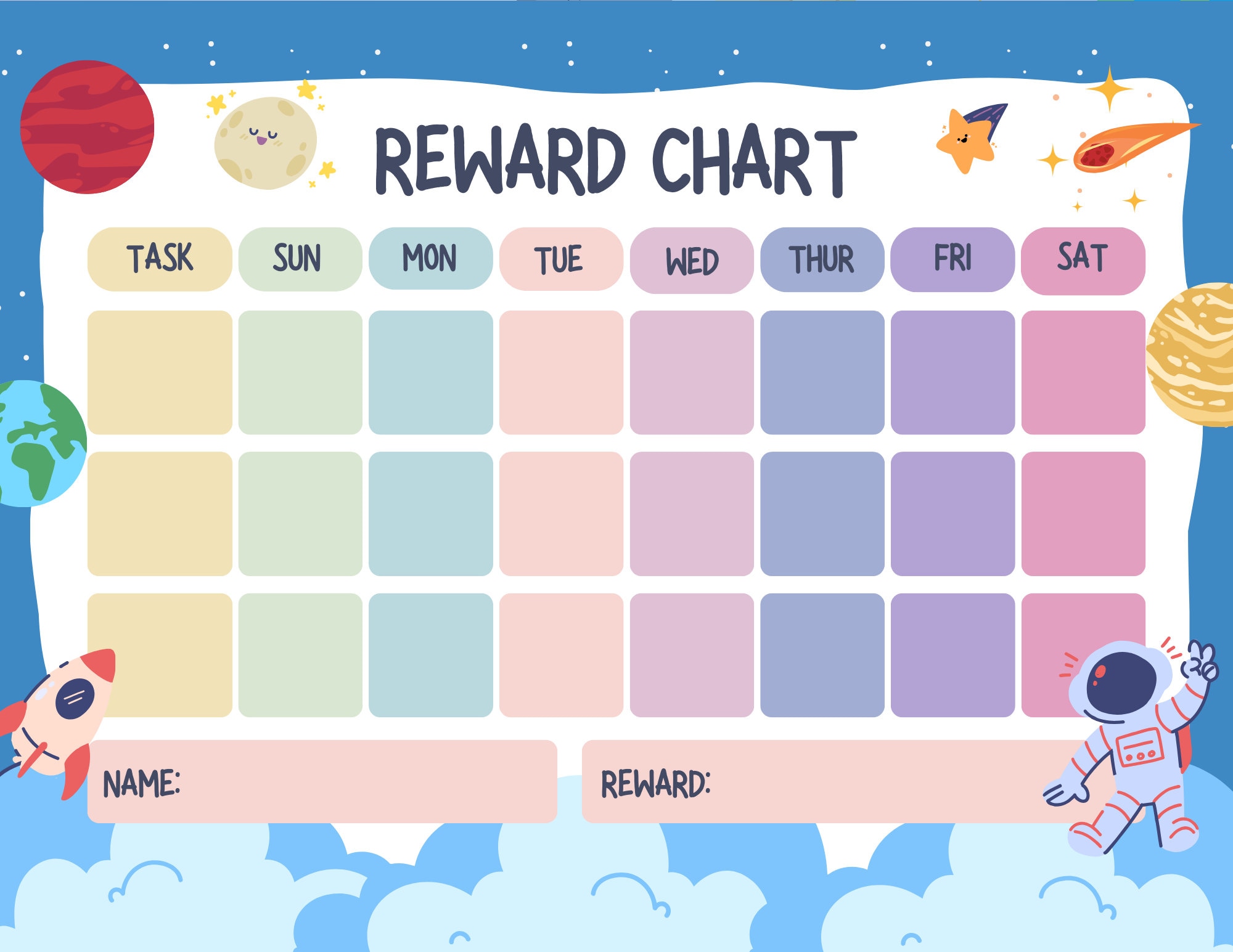 Space Reward Chart Toddler, Printable Sticker Chart,kids Chore Chart ...