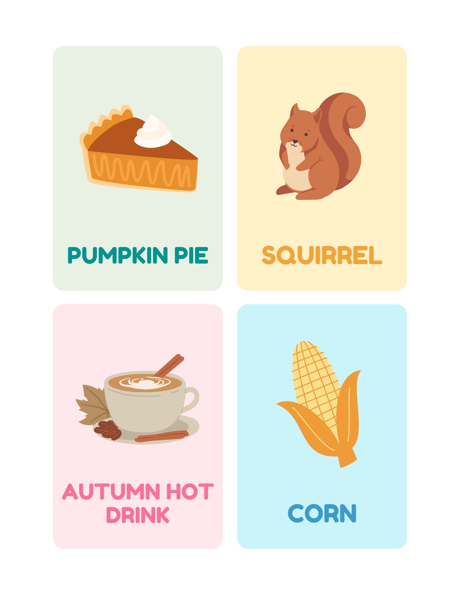 28 Autumn Flashcards, Fall Vocabulary Nature Cards, Printable ...