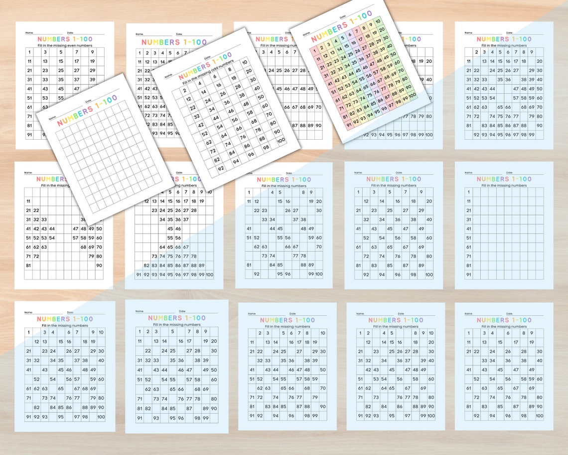 Count to 100 Number Chart Worksheets Printable Preschool, Skip Counting ...