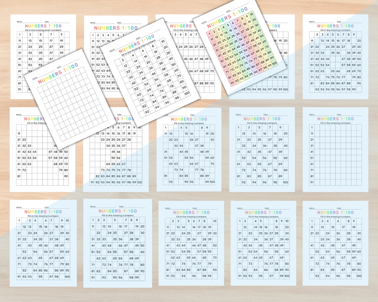 Count to 100 Number Chart Worksheets Printable Preschool, Skip Counting ...