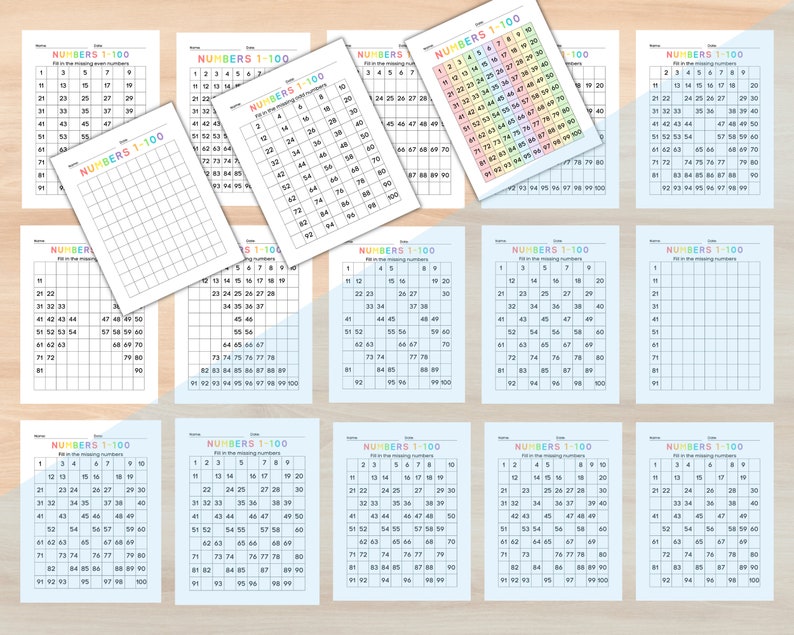Count to 100 Number Chart Worksheets Printable Preschool, Skip Counting ...