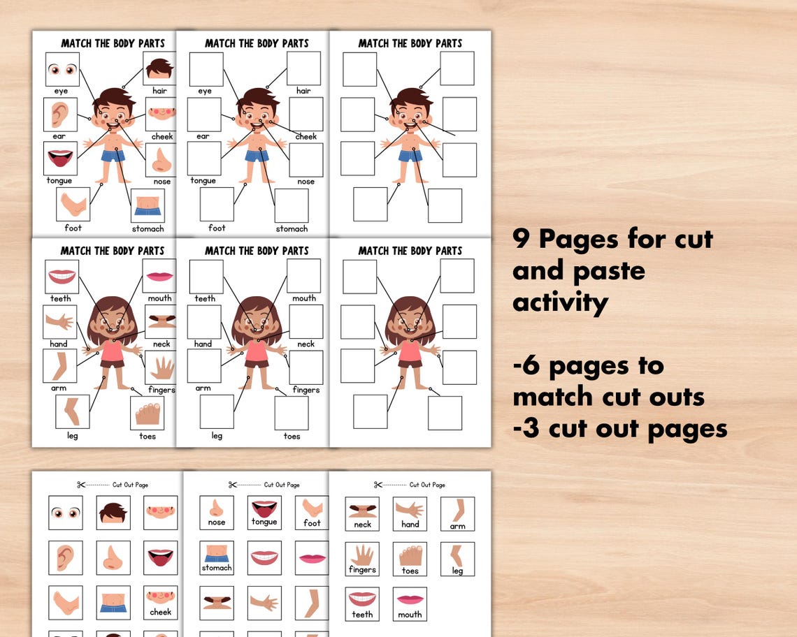 Body Part Matching Game, Toddler Busy Book Page, Instant Download ...