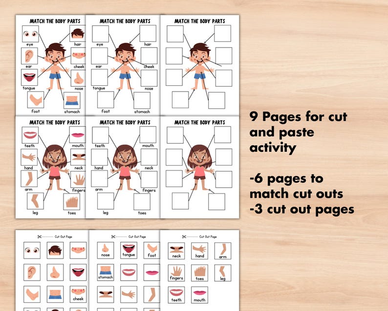 Body Part Matching Game, Toddler Busy Book Page, Instant Download ...