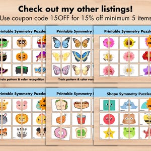 32 Animals Matching Game for Kids, Symmetry Puzzle, Match Picture Card ...