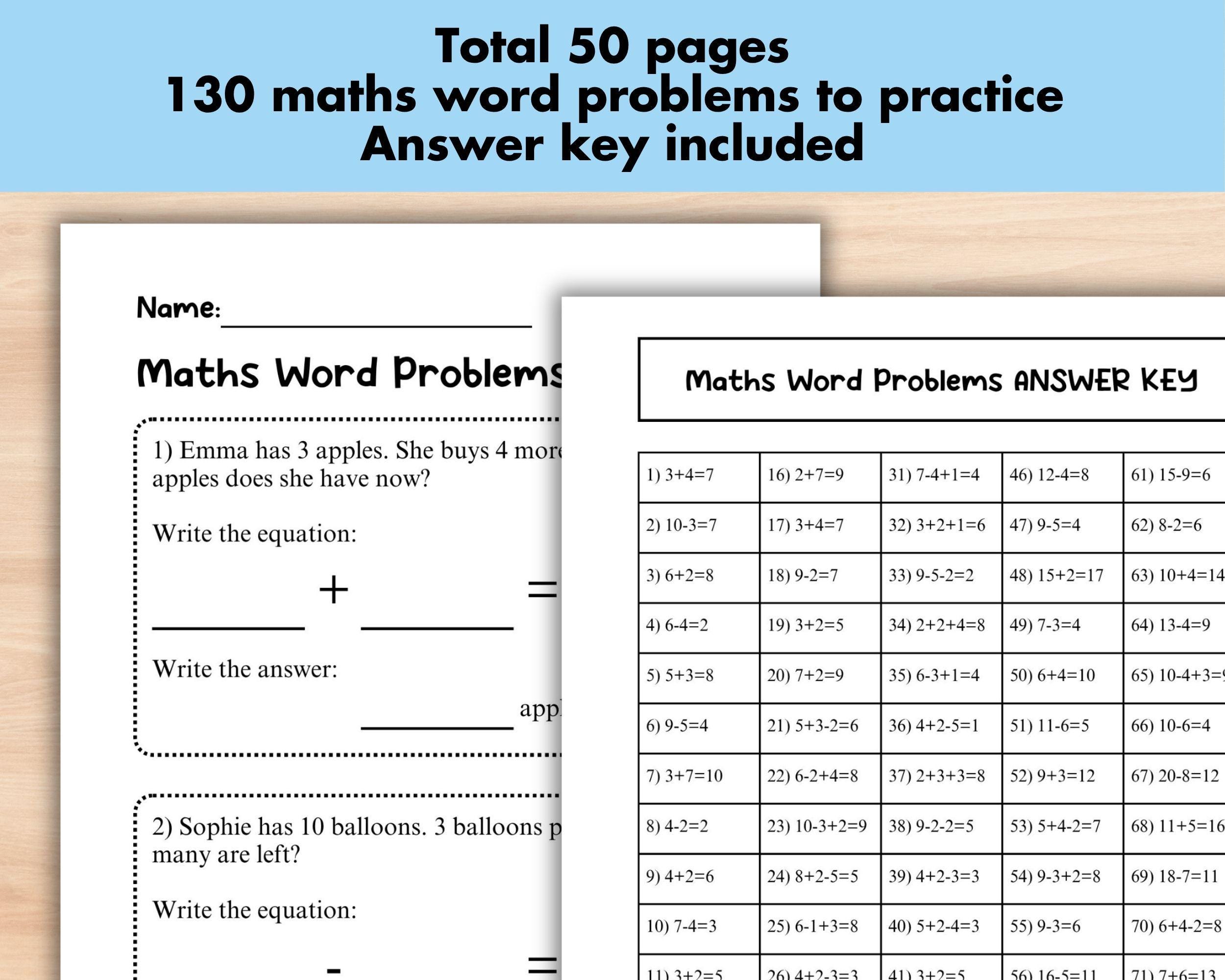130 1st Grade Math Worksheet Printable, Word Problems, Addition ...