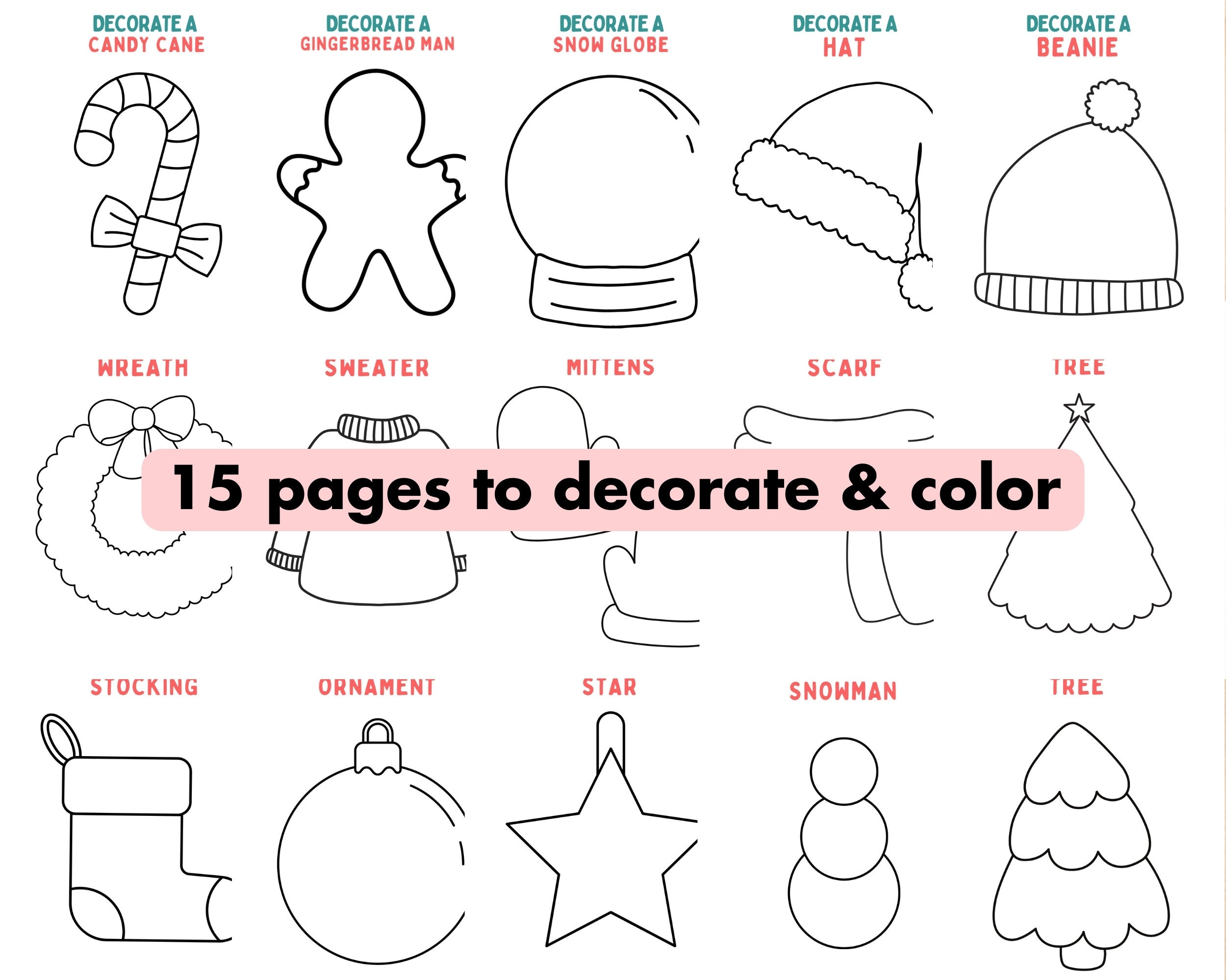 15 Decorate Christmas Craft Pages, Printable Jumbo Christmas Coloring ...
