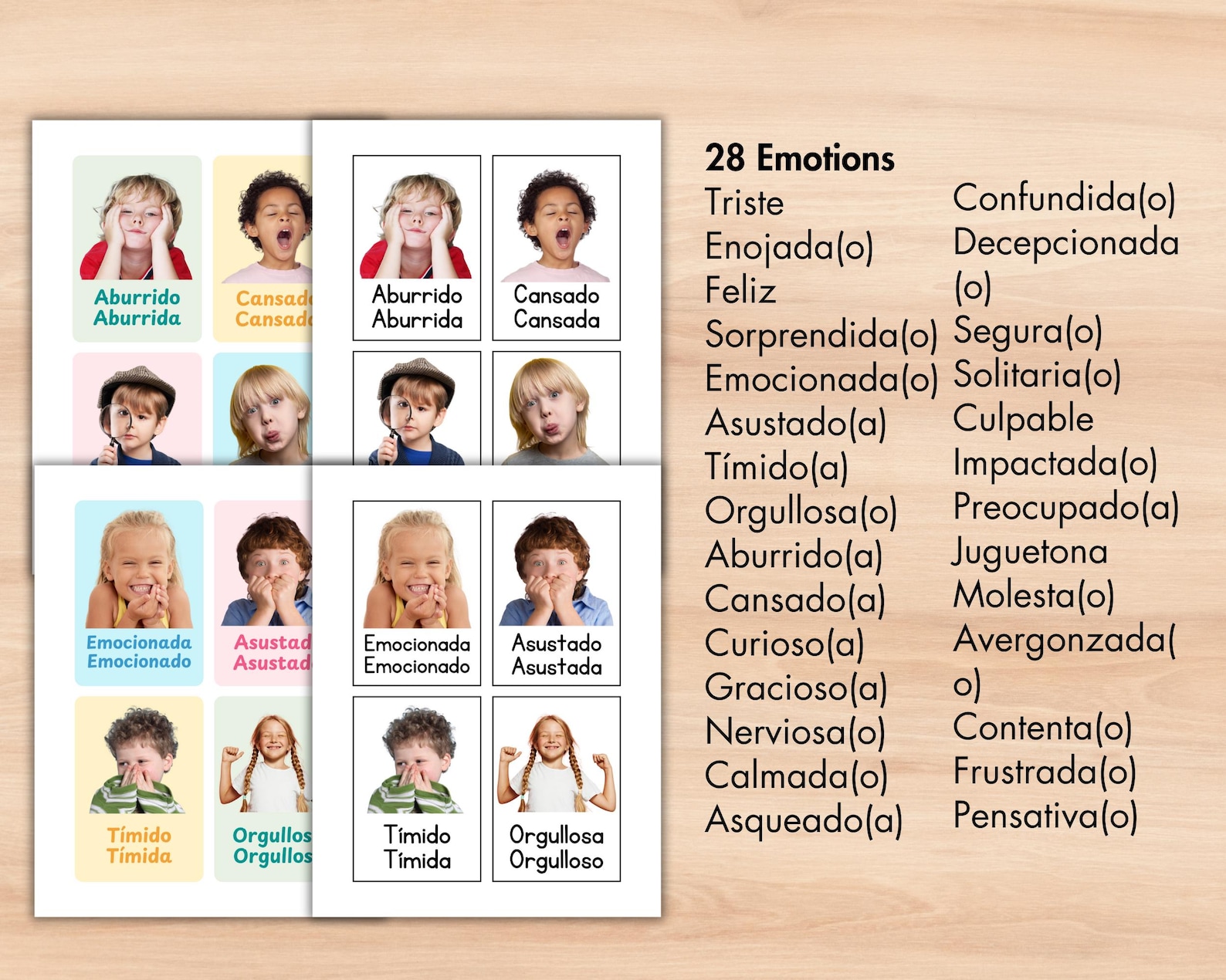 Spanish Emotions Flashcards for Kids Printable, 28 Real Photo Emotions ...