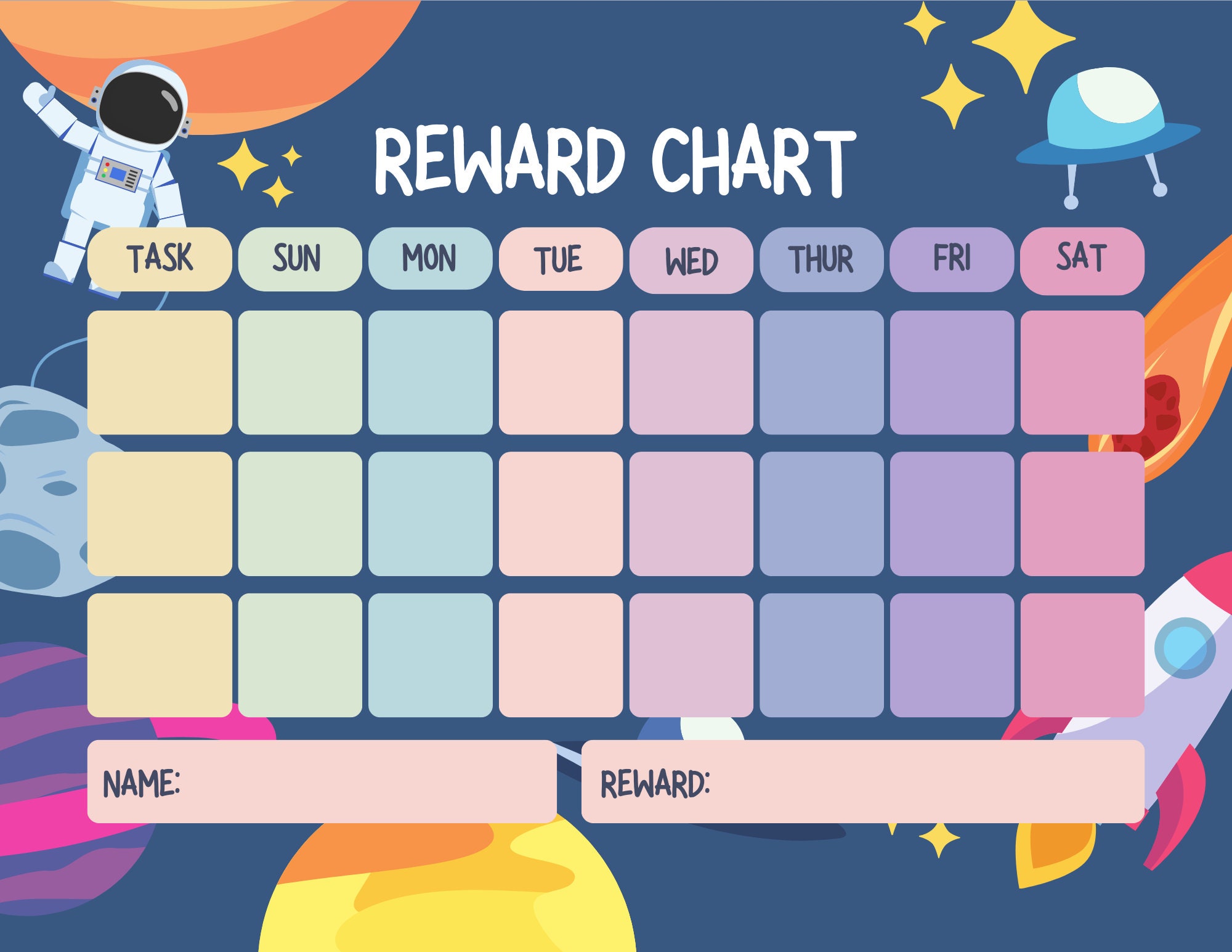 Astronaut Reward Chart Toddler, Printable Sticker Chart,kids Chore ...