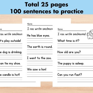 100 Sentence Writing Practice Worksheets, Printable English Writing ...