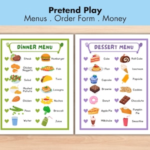 Pretend Play Menus, Pretend Restaurant Menus Kids Kitchen,printable ...